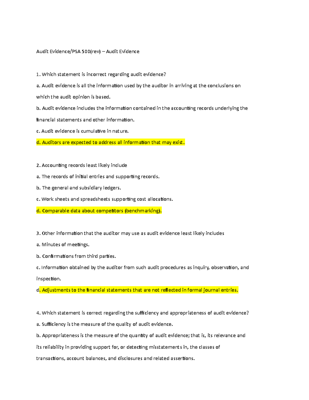 Audit Evidence Overview and Key Concepts - PSA 500 Insights - Studocu