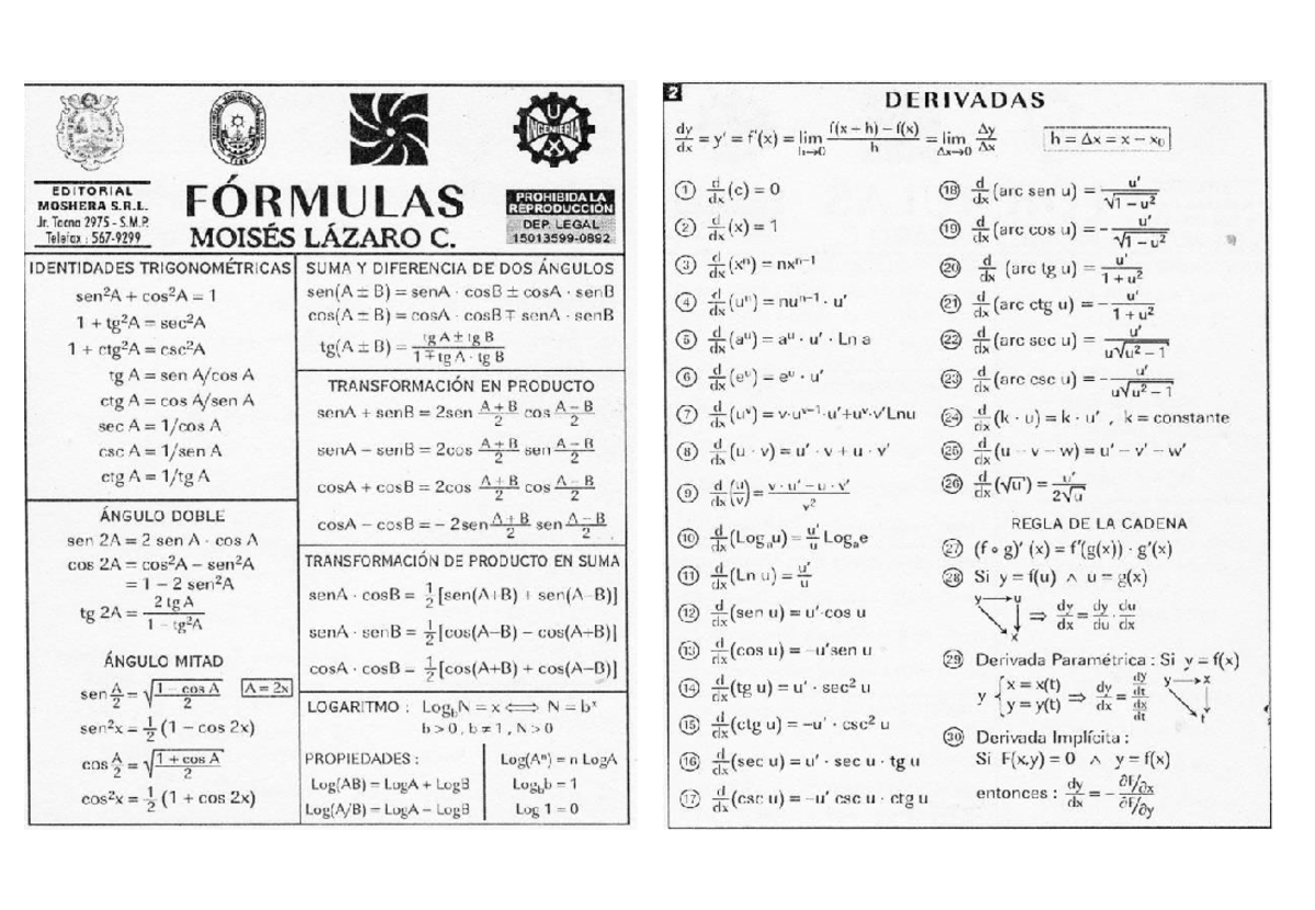 Formulas de Derivadas e Integración - Moisés Lázaro (MAT 2) - Studocu