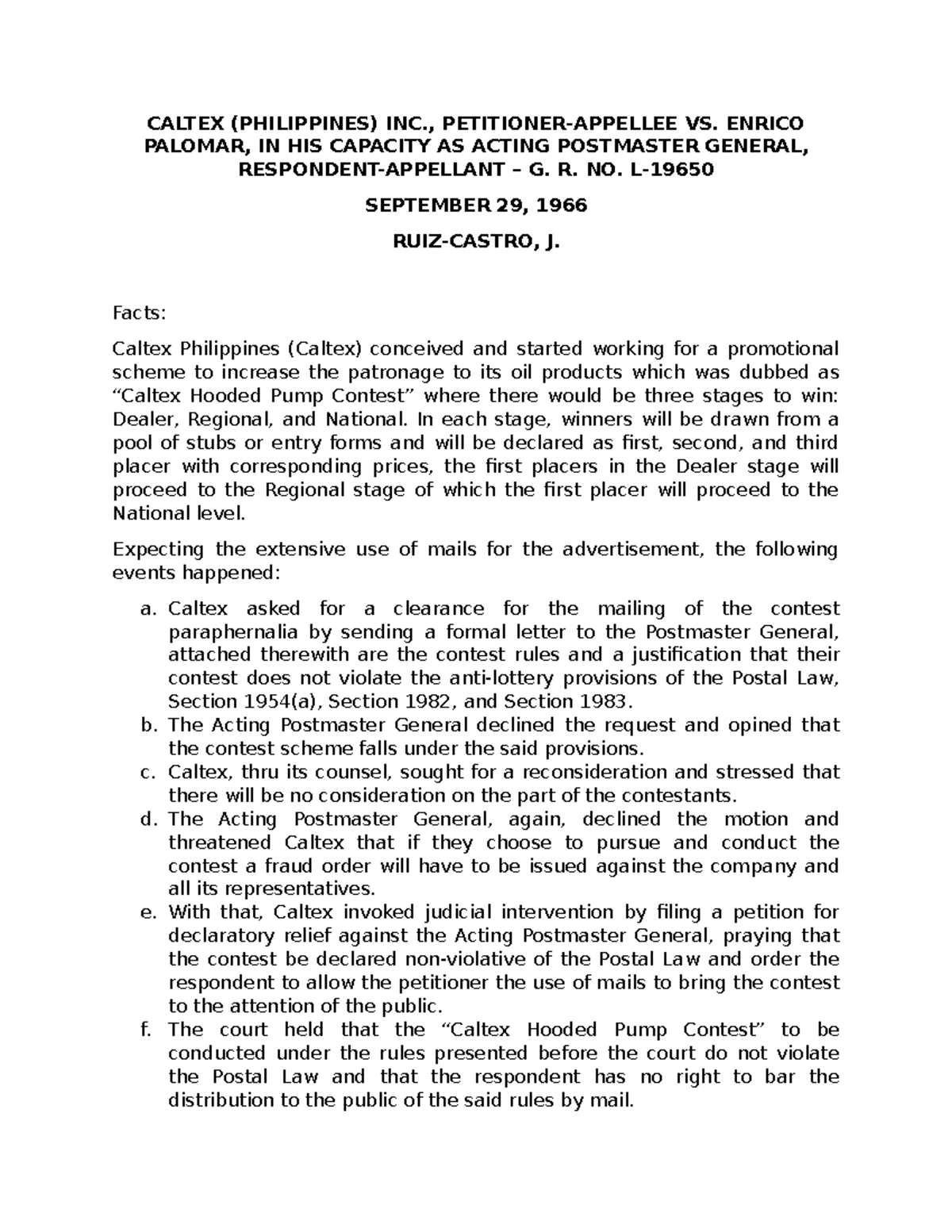 Case Digest: Caltex vs. Palomar (Statutory Construction) Analysis - Studocu