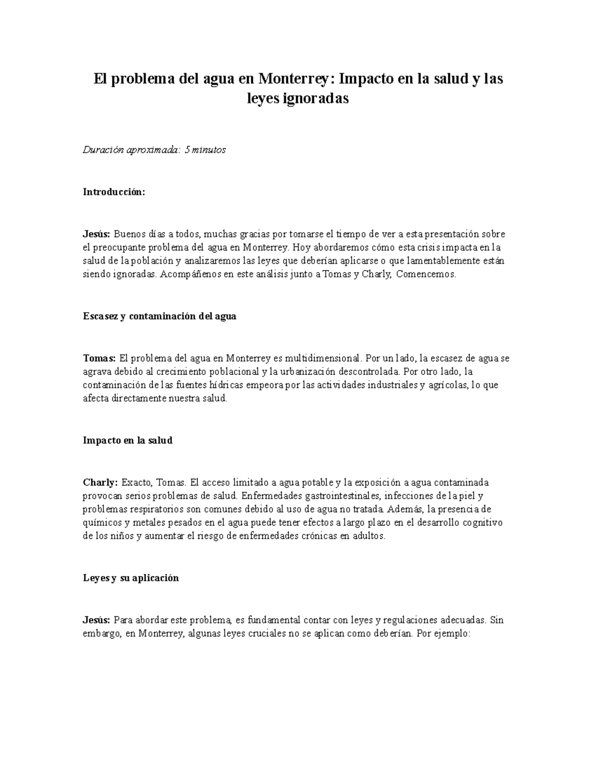 Guión problema del agua en mty - El problema del agua en Monterrey ...