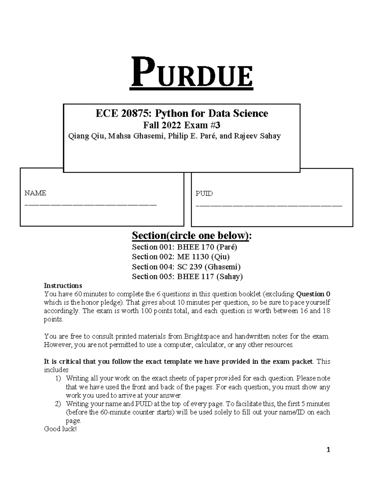 PURDUE ECE 20875: Fall 2022 Python for Data Science Exam Solutions - Studocu