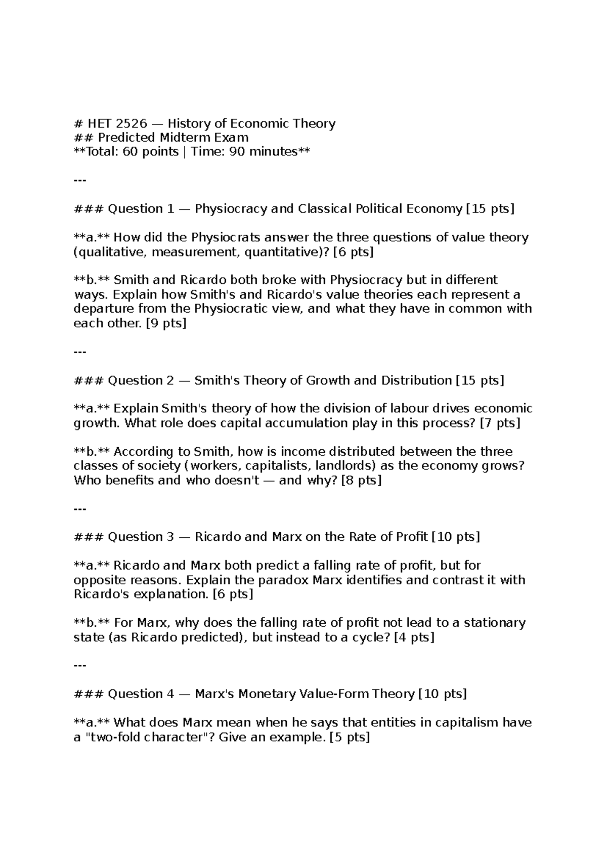 HET 2526 Practice Midterm Exam on Economic Theory Concepts - Studeersnel