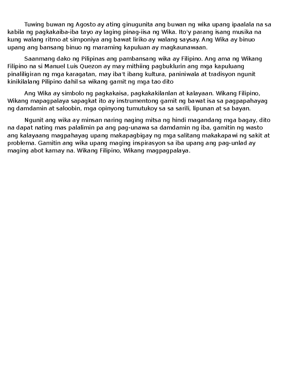 Wikang Mapagpalaya: Paggunita sa Buwan ng Wika 2023 - Studocu