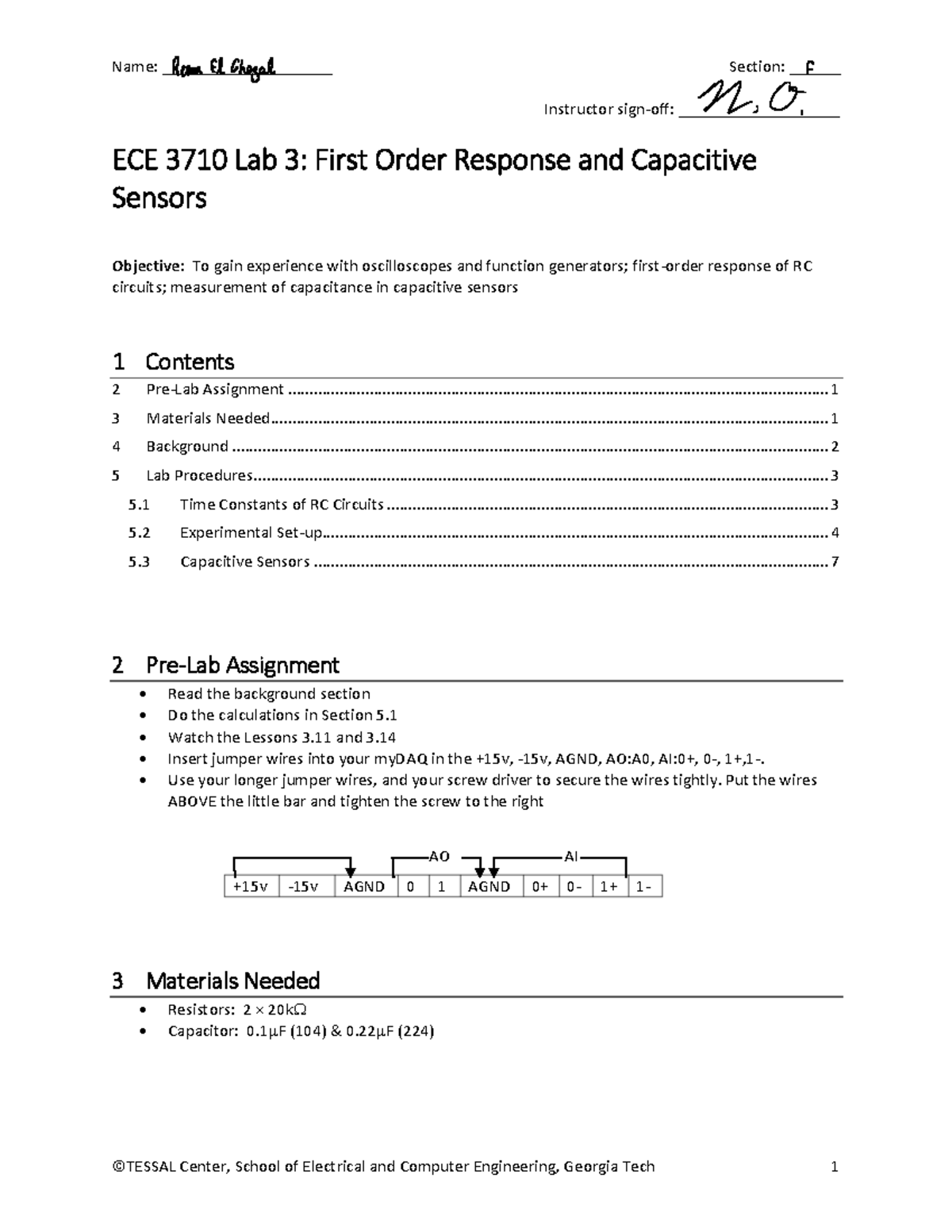 ECE 3710 Lab 3 - ECE 3710 Lab - Name: ____________________ Section: ______ Instructor sign-off ...
