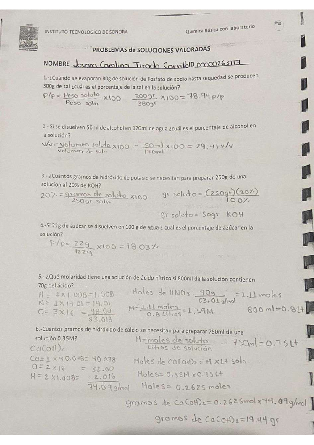 Ejercicios de Soluciones en Química Básica - ITSON - Studocu