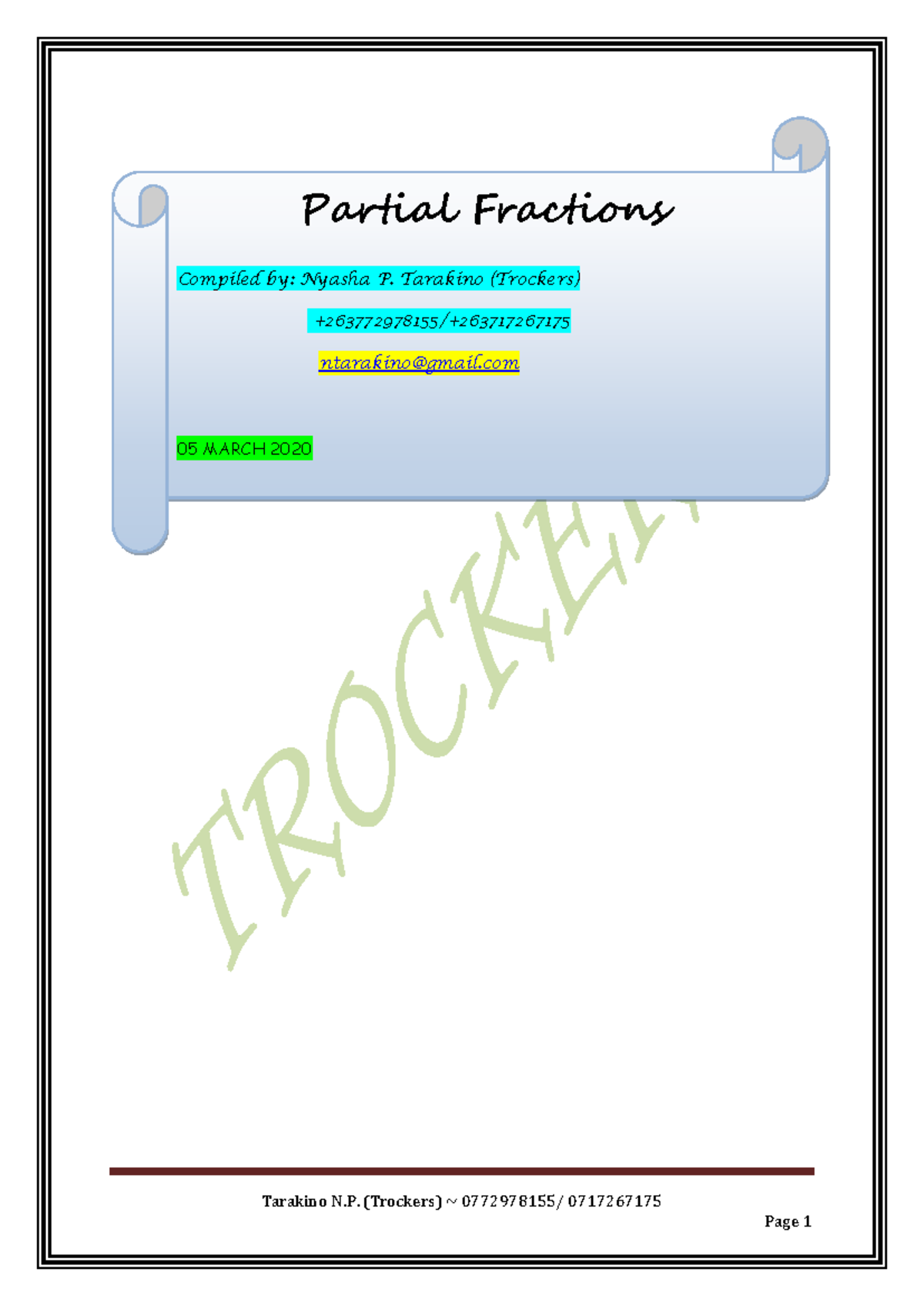 Partial Fractions Notes (6042) - Compiled by Trockers - Studocu