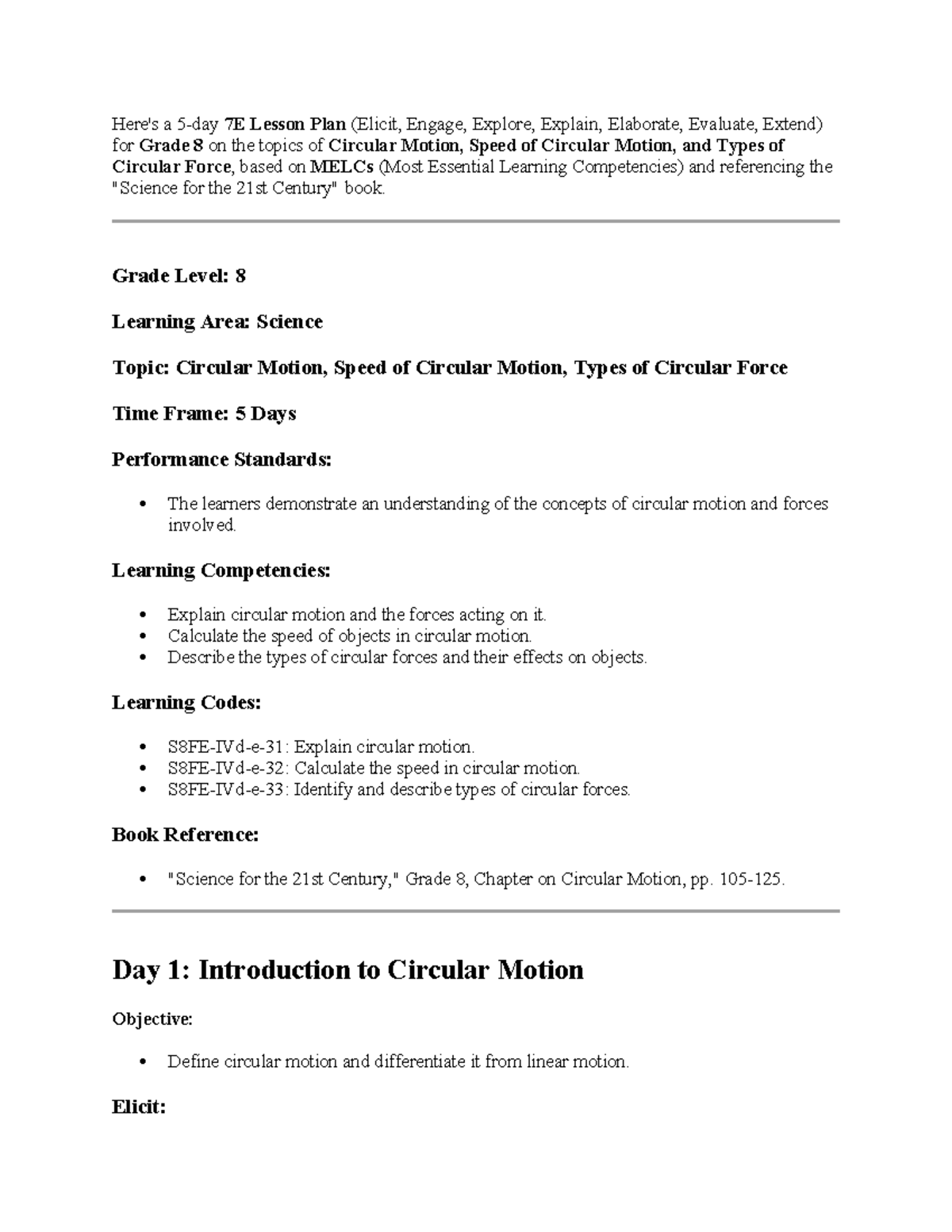 Quarter 1week 3 DLLfor grade 8 - Here's a 5-day 7E Lesson Plan (Elicit ...