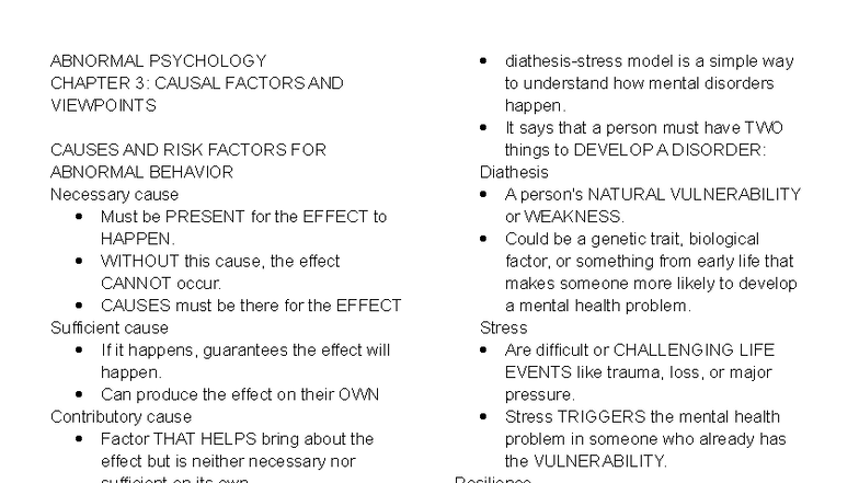 Abnormal Psychology CH3: Causal Factors & Viewpoints on Behavior - Studocu