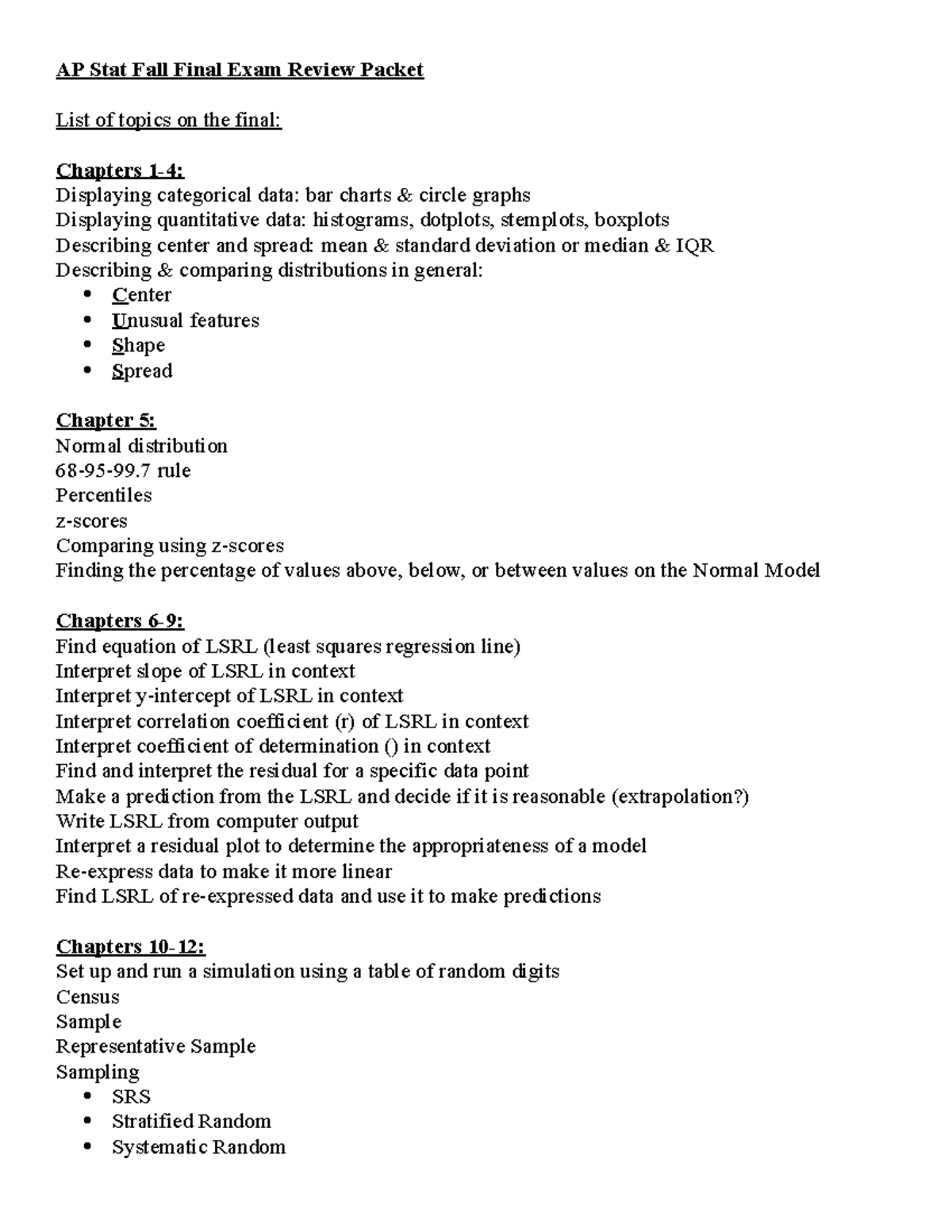 AP Stats Final Exam Review Problems: Key Topics & Concepts - Studocu