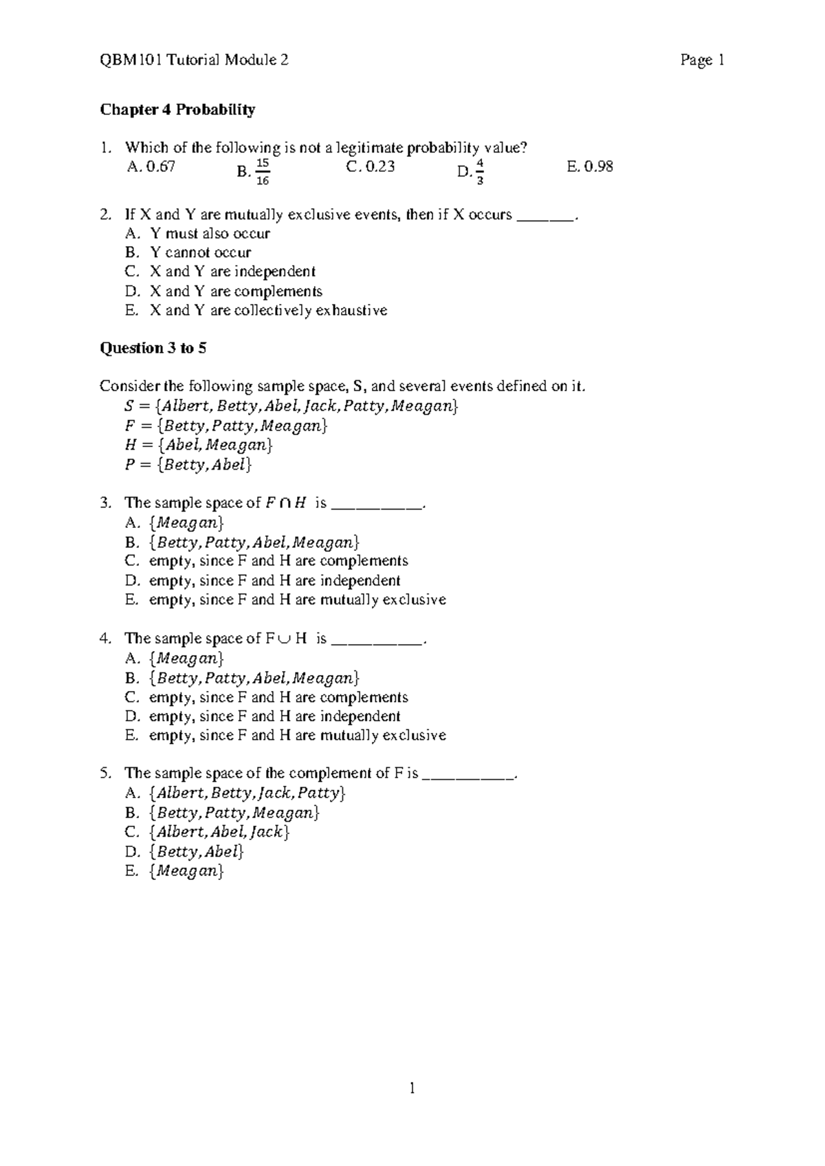 QBM101 Tutorial Module 2 - Warning: TT: undefined function: 32 Chapter 4 Probability Which of ...