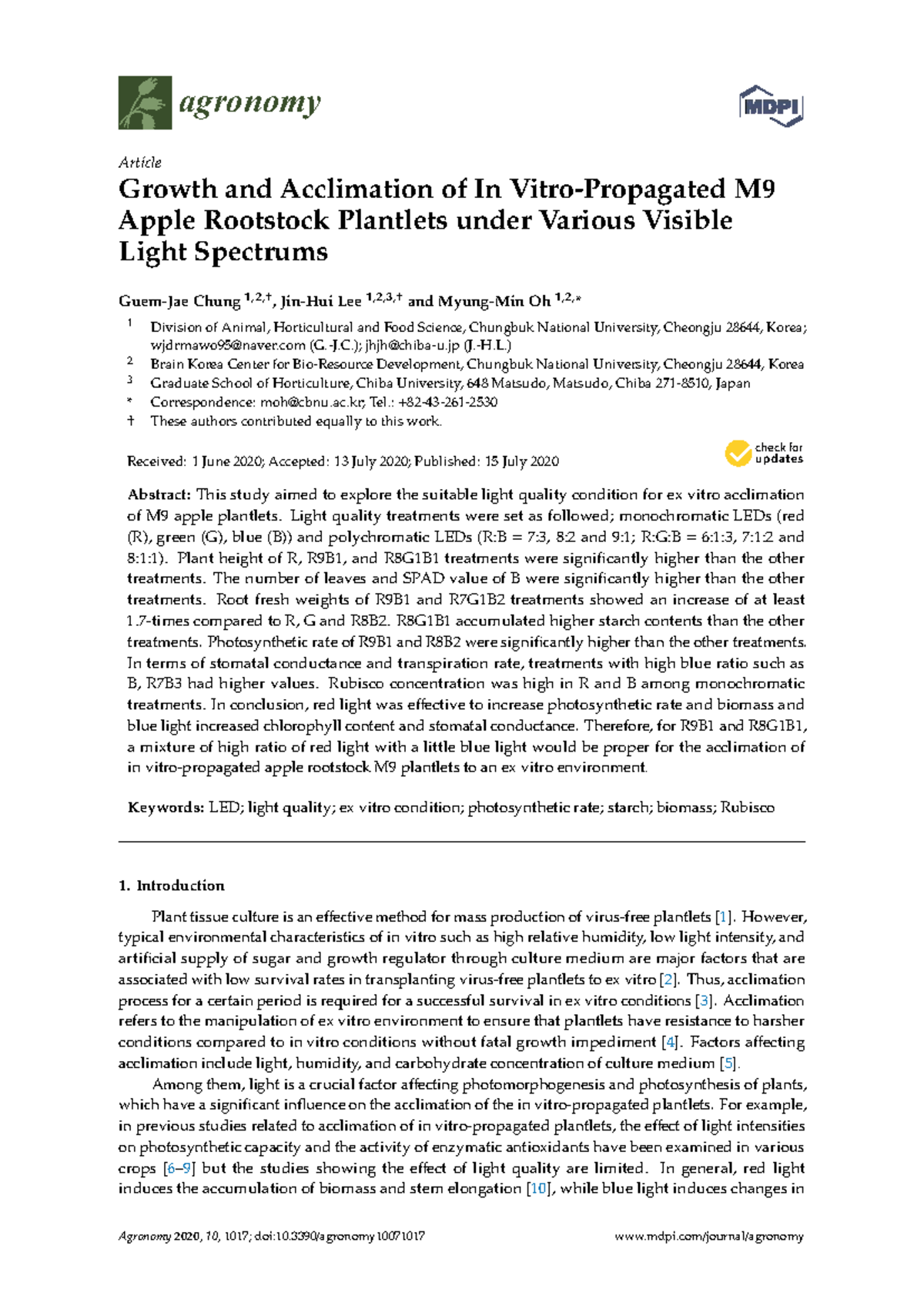 AGR-10-01017: Growth & Acclimation of M9 Apple Rootstock Plantlets ...