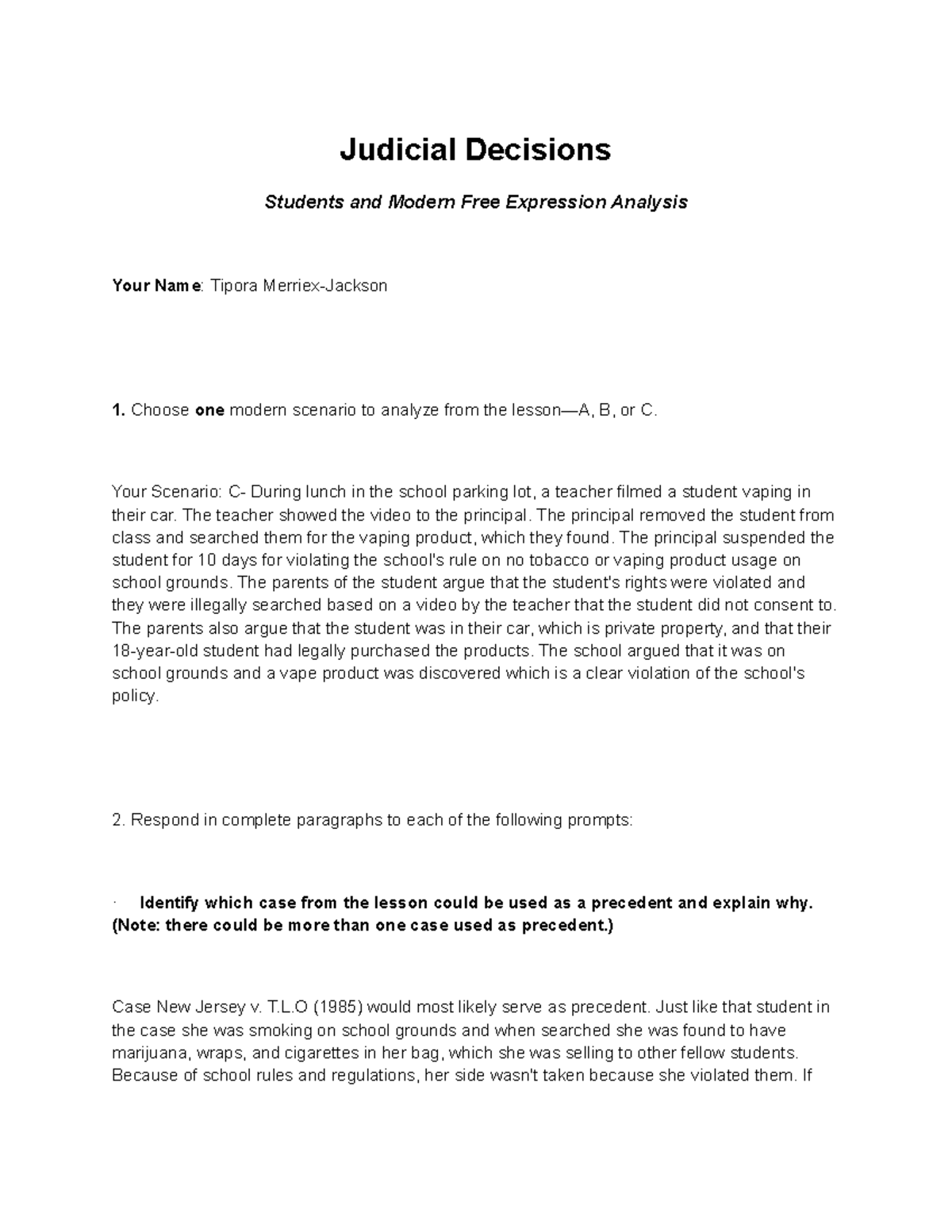 Judicial Decisions Analysis: Modern Free Expression in Schools - Studocu