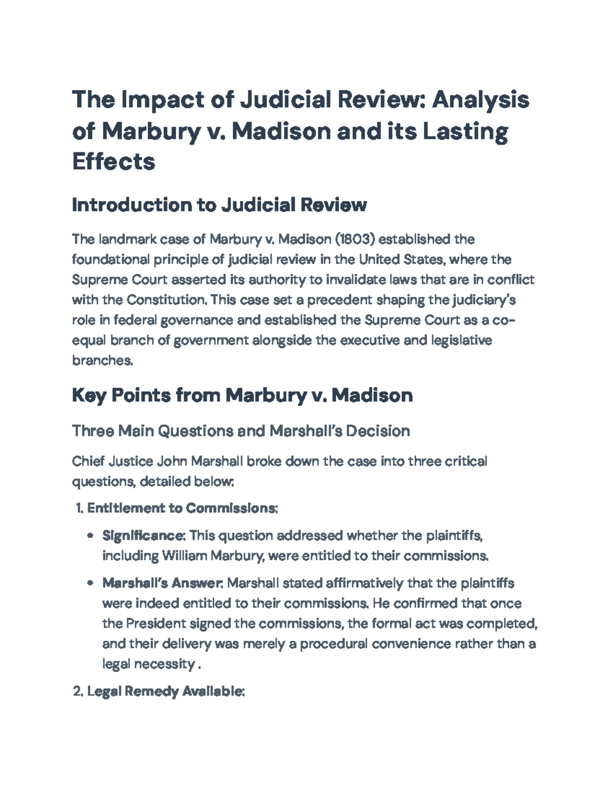 Judicial Review in the U.S.: Analyzing Marbury v. Madison Impact - The ...