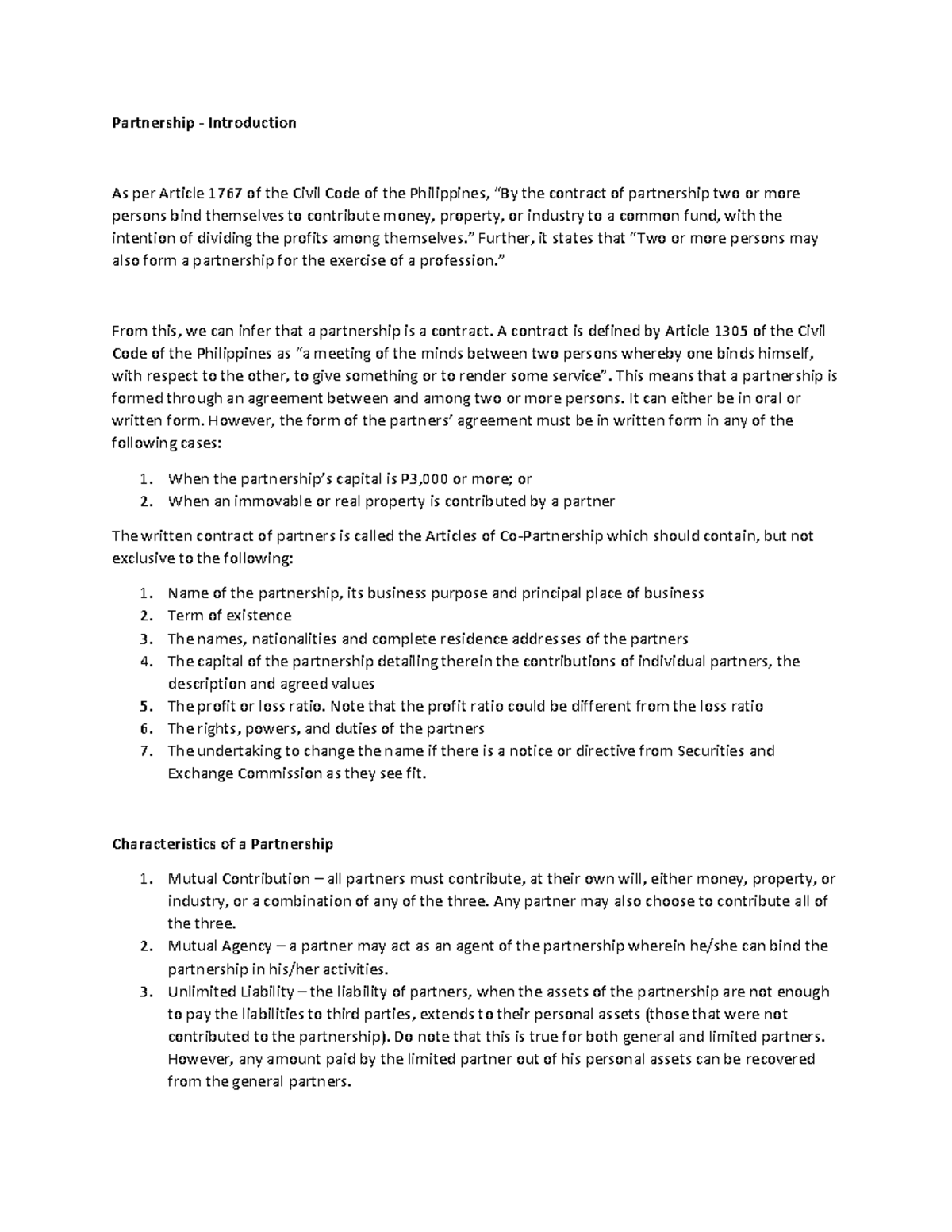 Partnership Formation Notes: Legal Framework and Key Concepts - Studocu