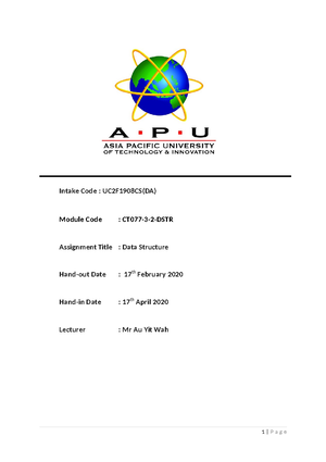Algo assignment part B - UC3F2011CS(DA) ASIA PACIFIC UNIVERSITY OF ...