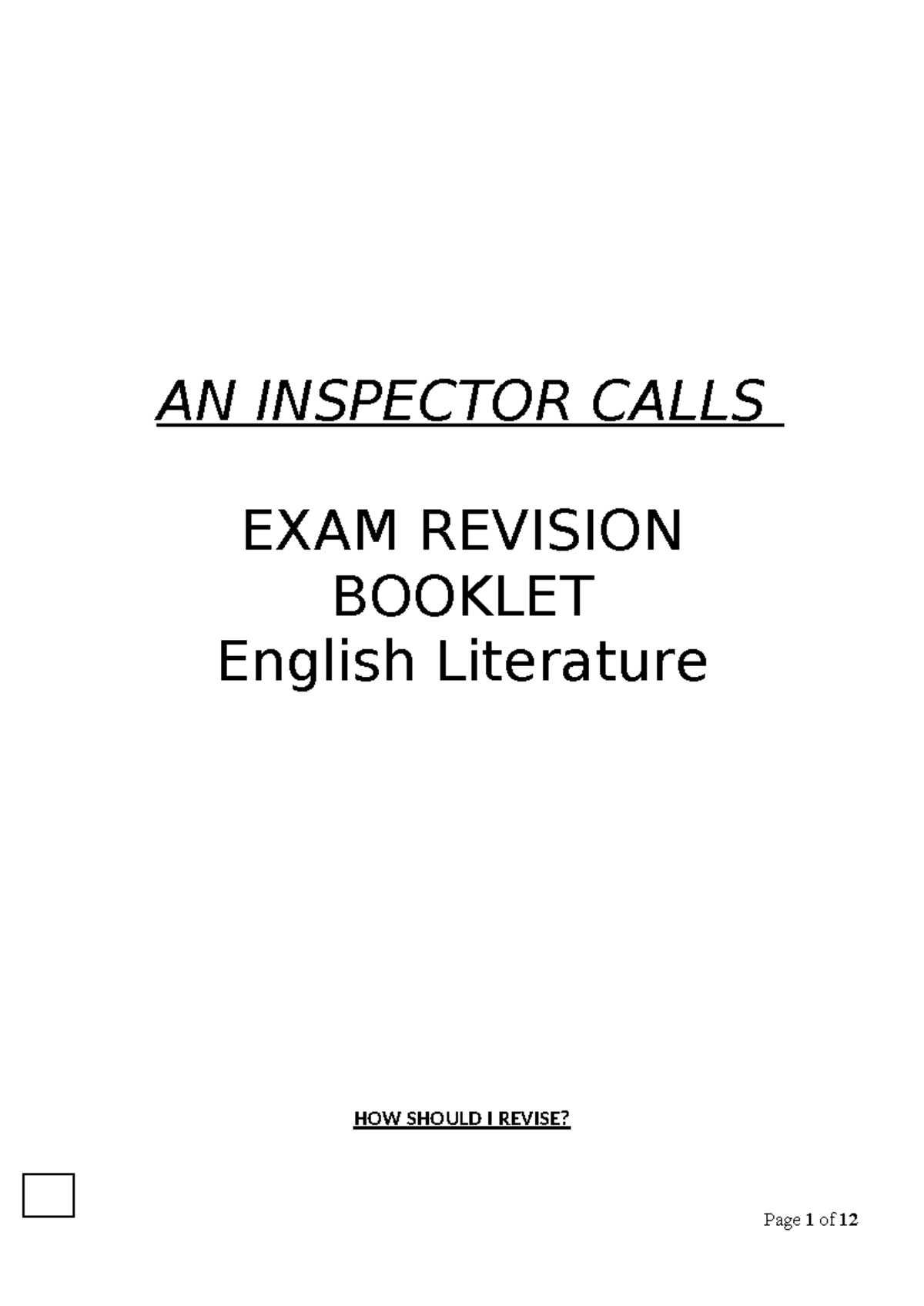 An Inspector Calls Revision Guide for English Literature A Level - Studocu