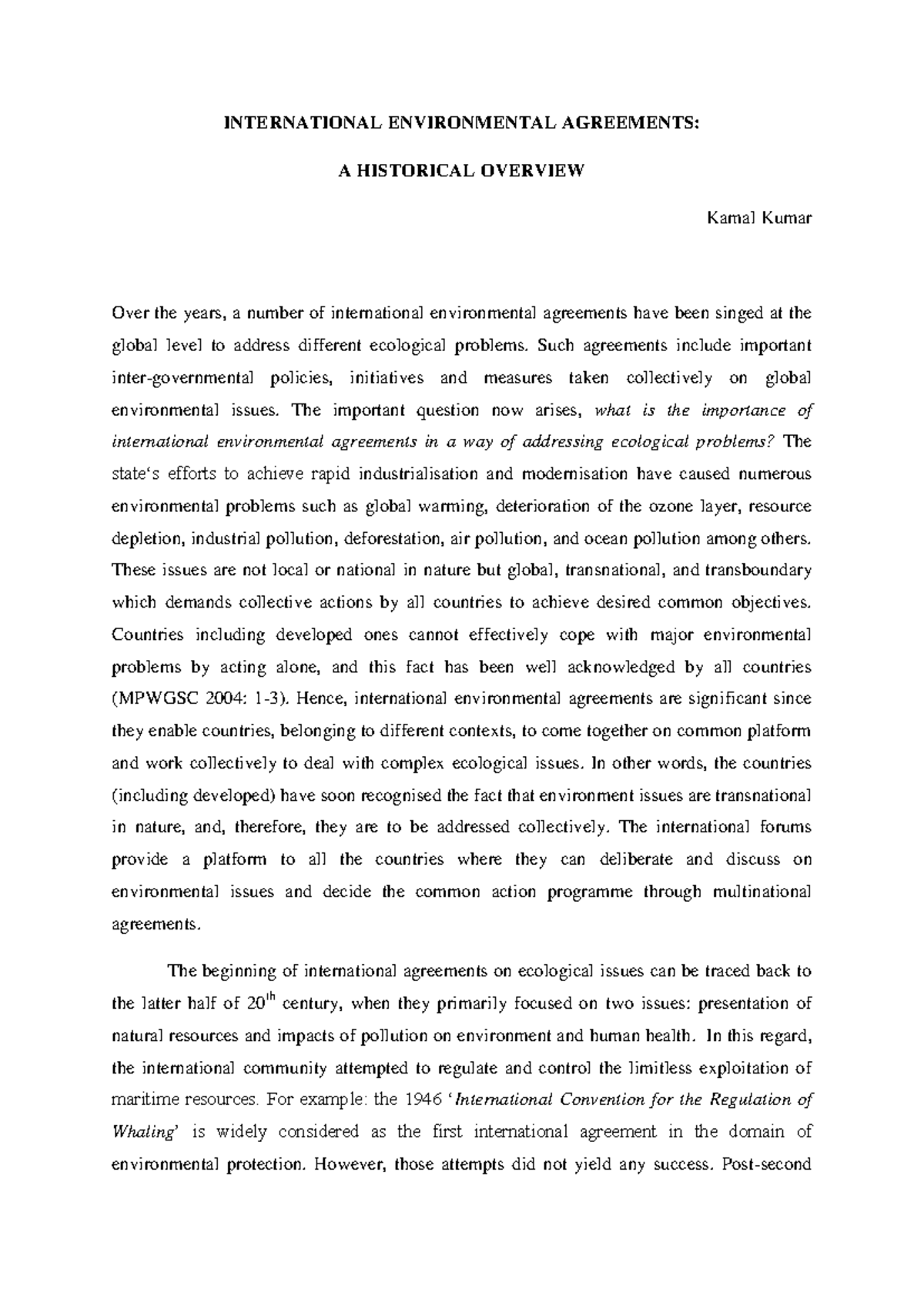 International Environmental Agreements: A Historical Overview and ...