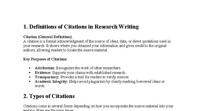 Citations in Research Writing: Definitions and Types - Studocu