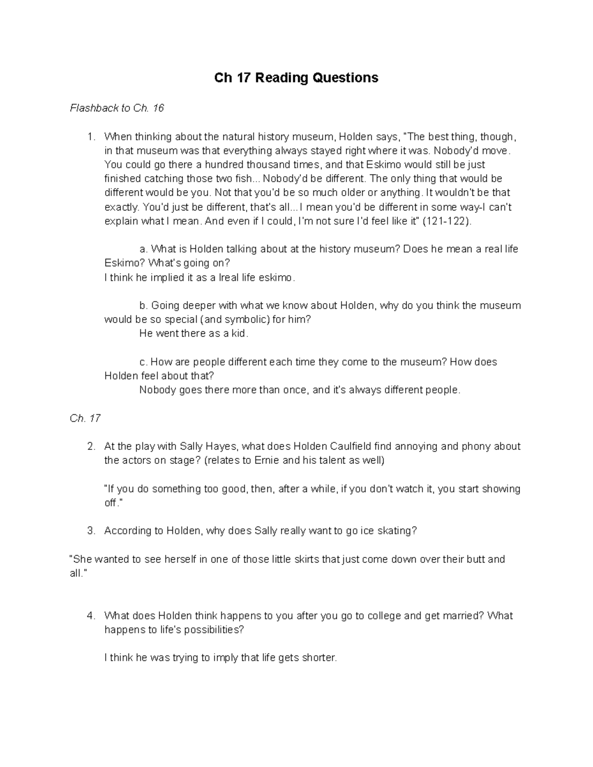 Ch. 17 Reading Questions - Ch 17 Reading Questions Flashback to Ch. 16 ...