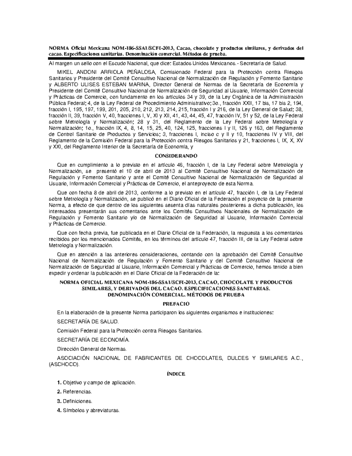NOM-186-SSA1-SCFI-2013: Especificaciones Sanitarias del Cacao y ...