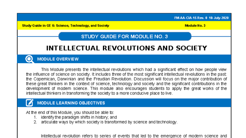 GE 6 Study Guide: Intellectual Revolutions in Science & Society - Studocu