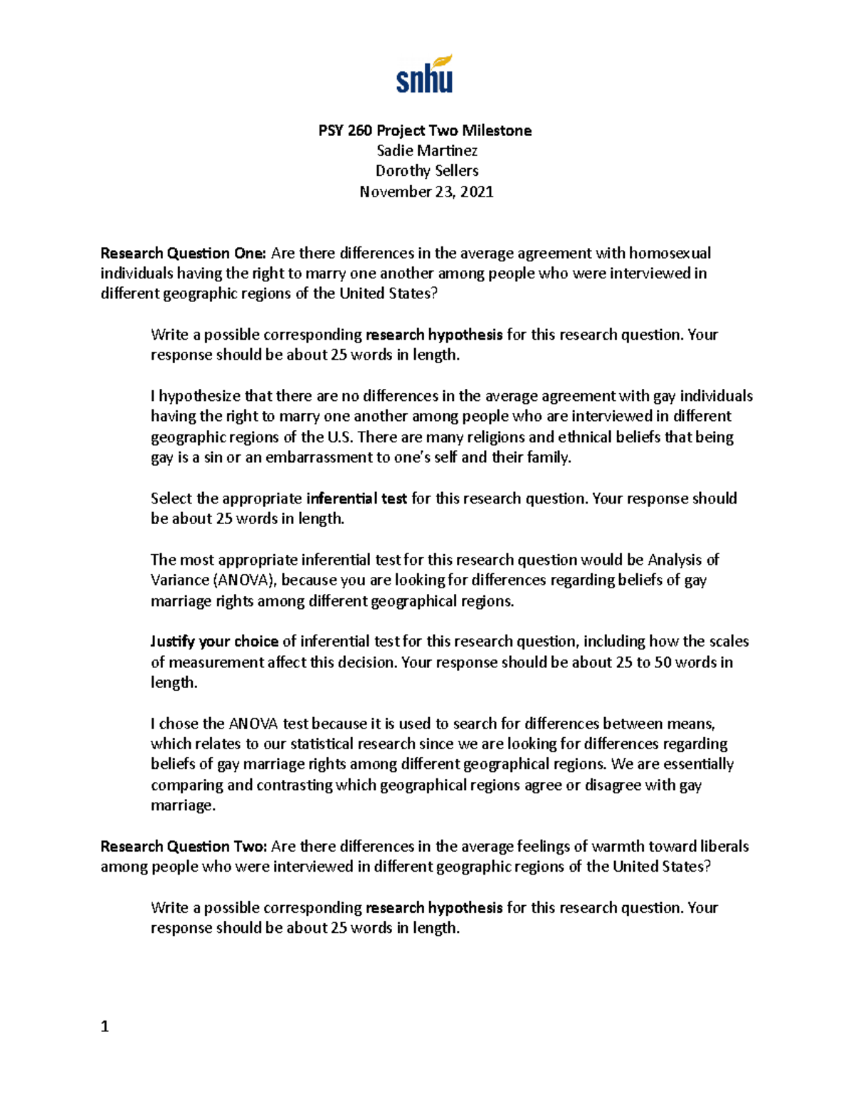 PSY260 Project Two Milestone: Analyzing Attitudes Toward Marriage Rights - Studocu