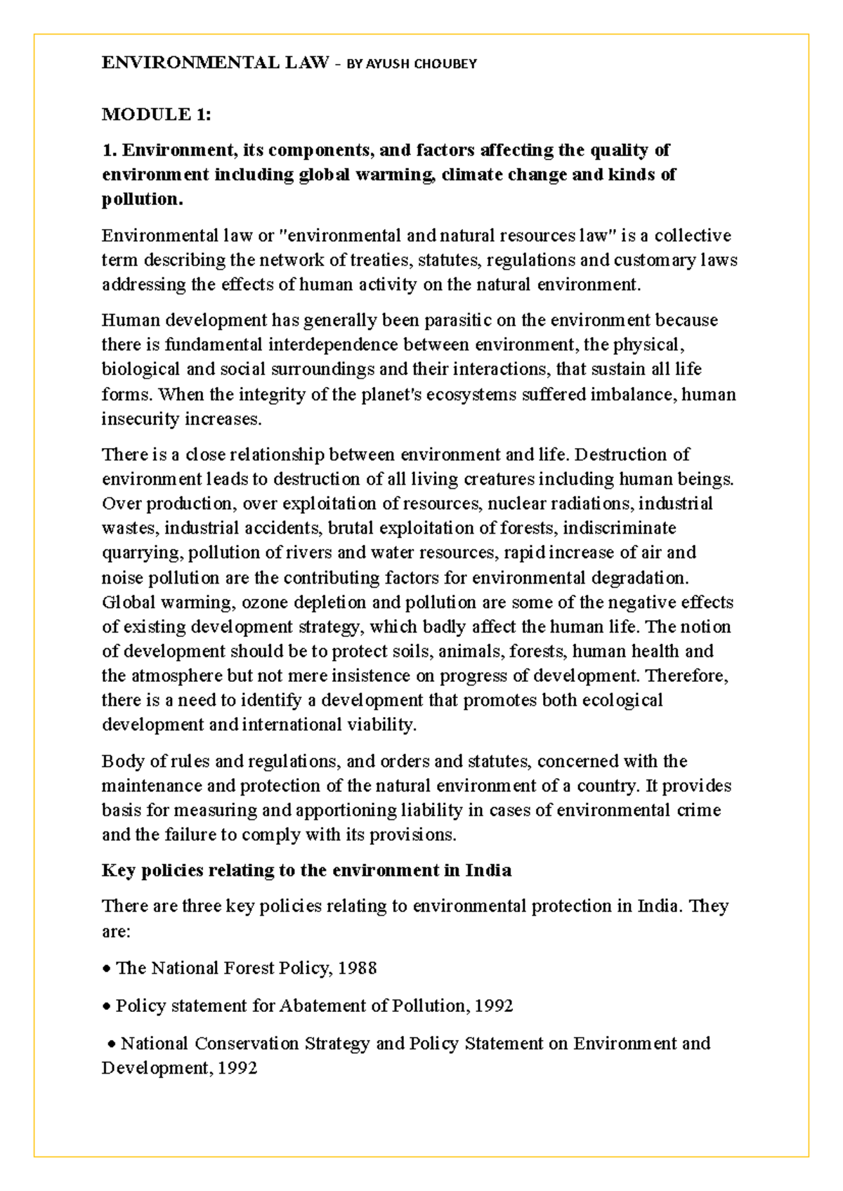 Environmental Law: Impact of Pollution and Regulatory Frameworks - Studocu