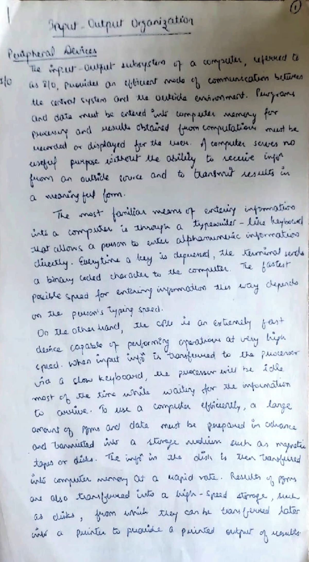 Input Output Organization (1o Vs Spoed 0) - Studocu