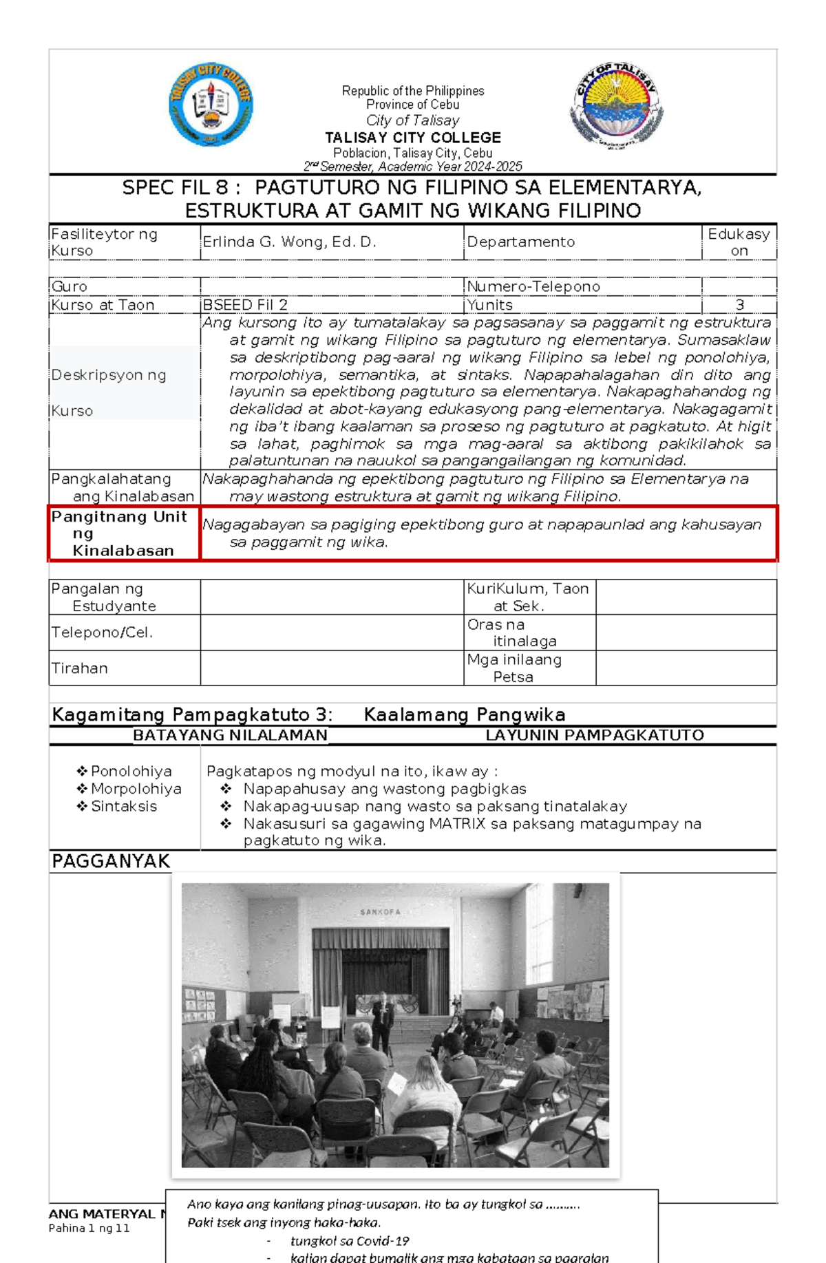 SPEC FIL 8: Pagtuturo ng Filipino sa Elementarya - Estruktura at Gamit ...