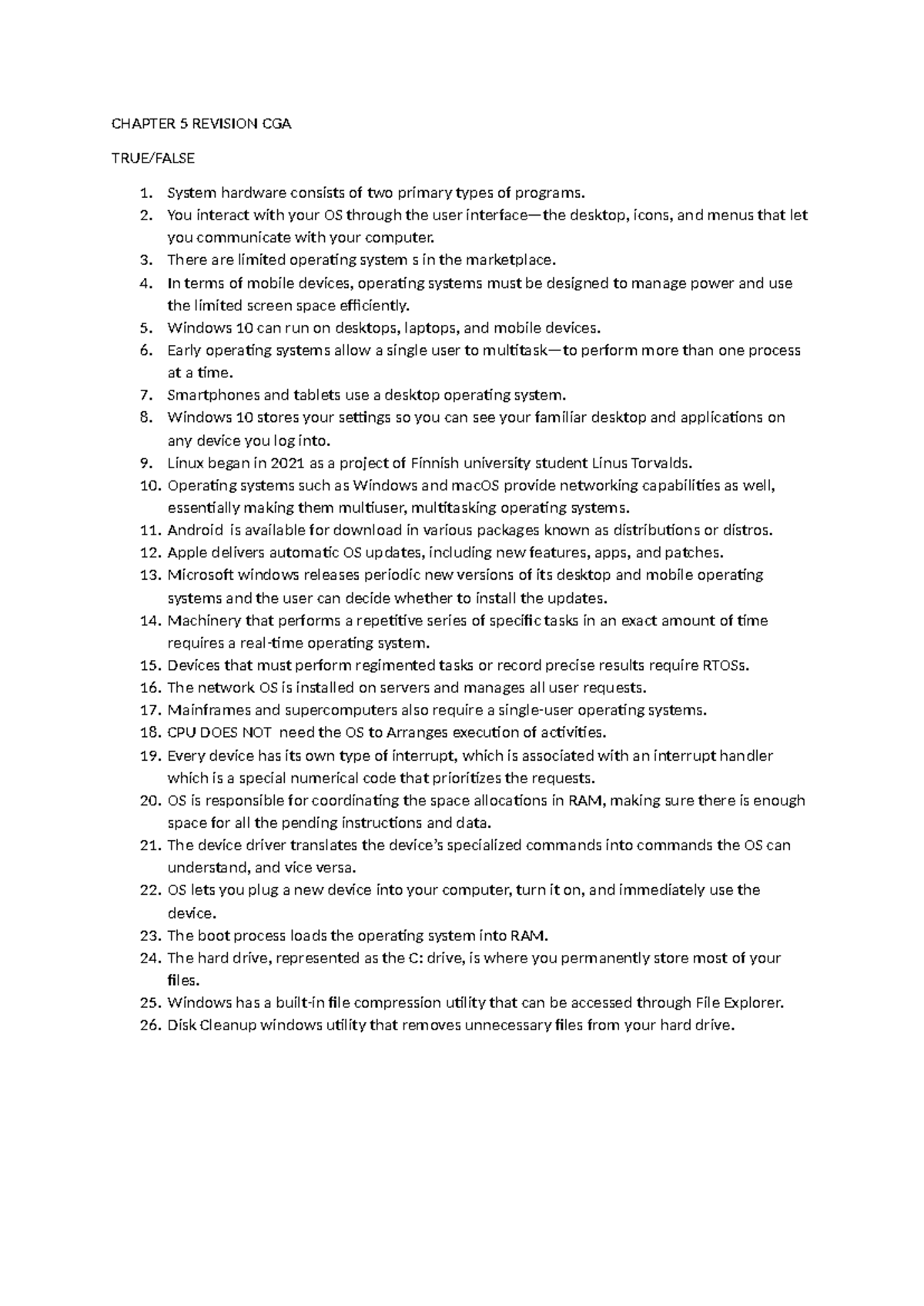 Chapter 5 Revision for CGA: Operating Systems Overview and Features - Studocu