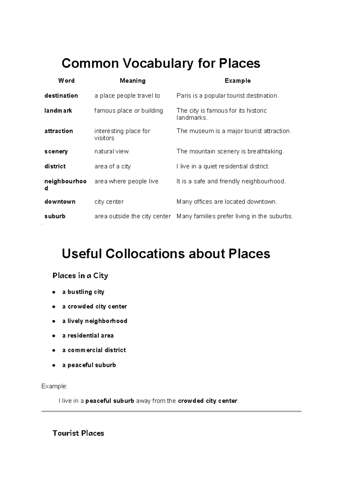 Common Vocabulary for Places: Word Meanings & Examples - Studocu