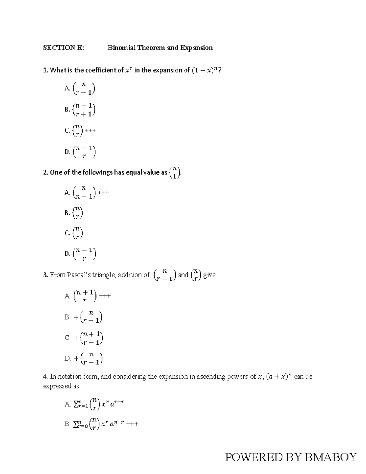 MTS 101 PLUS - Binomial Theorem and Expansion Study Guide - Studocu