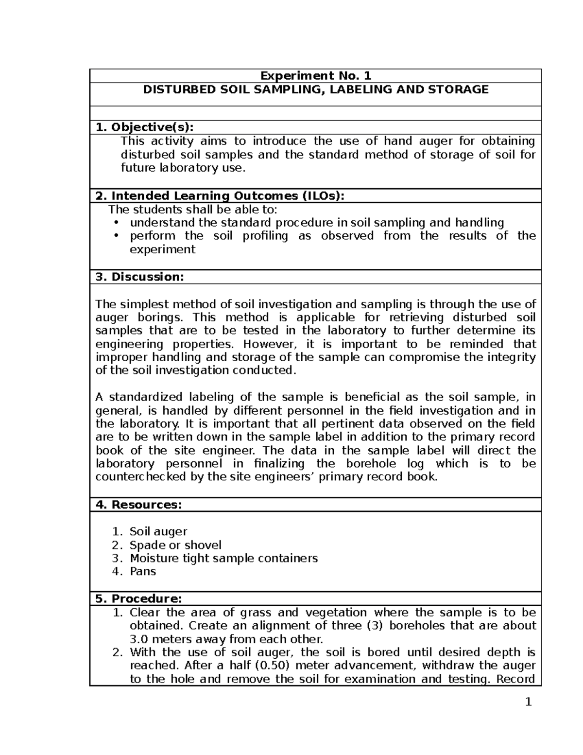 Soil Mechanics Lab Manual: Disturbed Soil Sampling & Preparation - Studocu