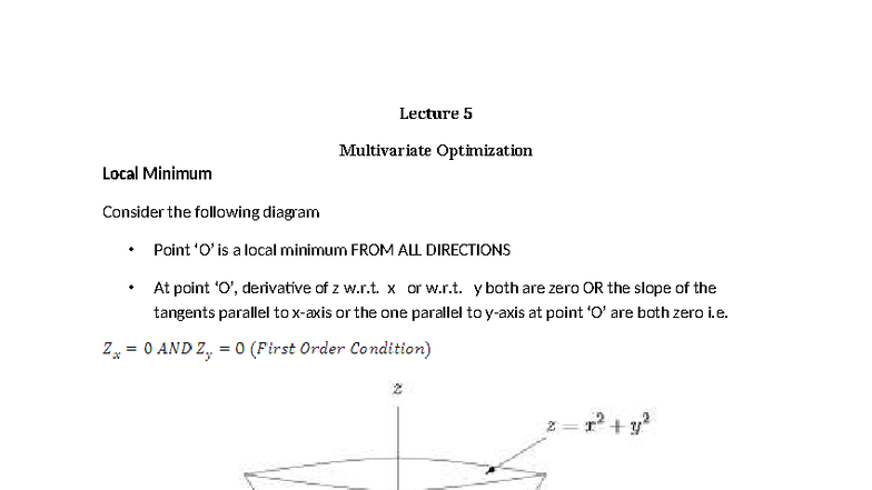 Business Econometrics Lecture 5: Multivariate Optimization ...