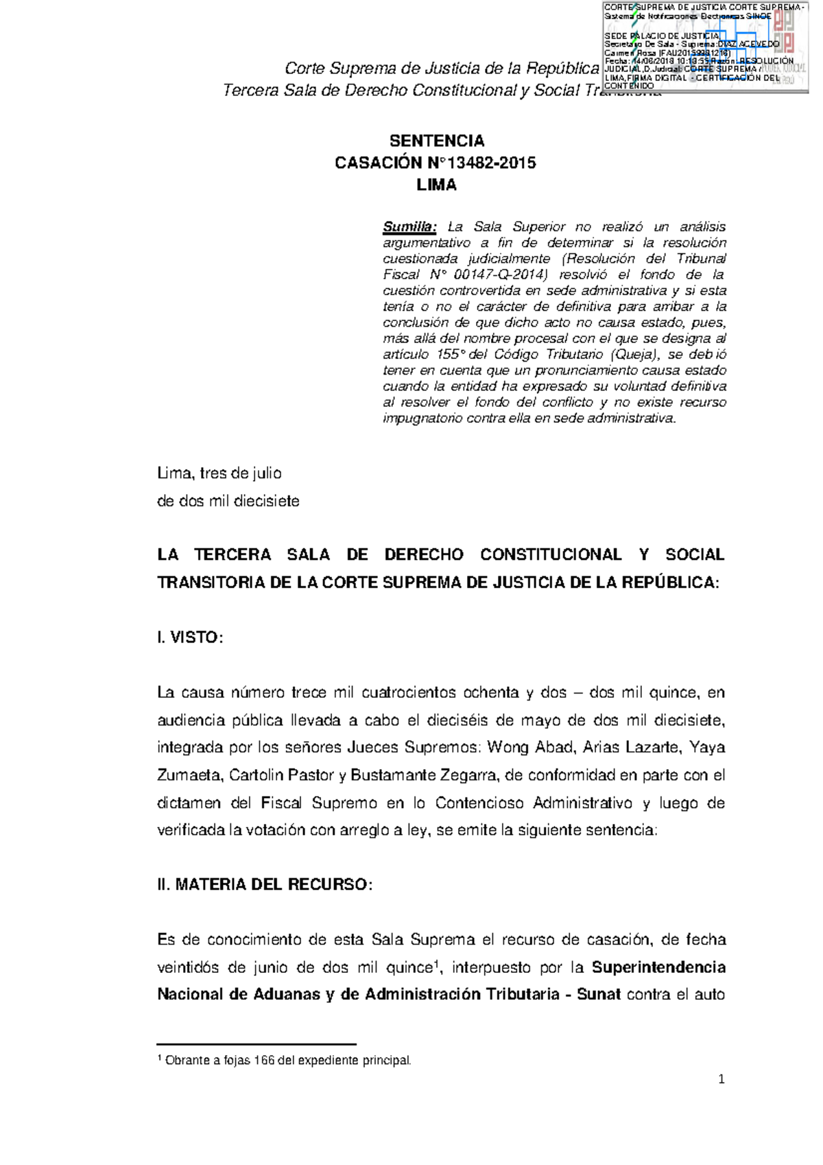 Sentencia Casación N° 13482-2015: Análisis de Acto Administrativo en ...