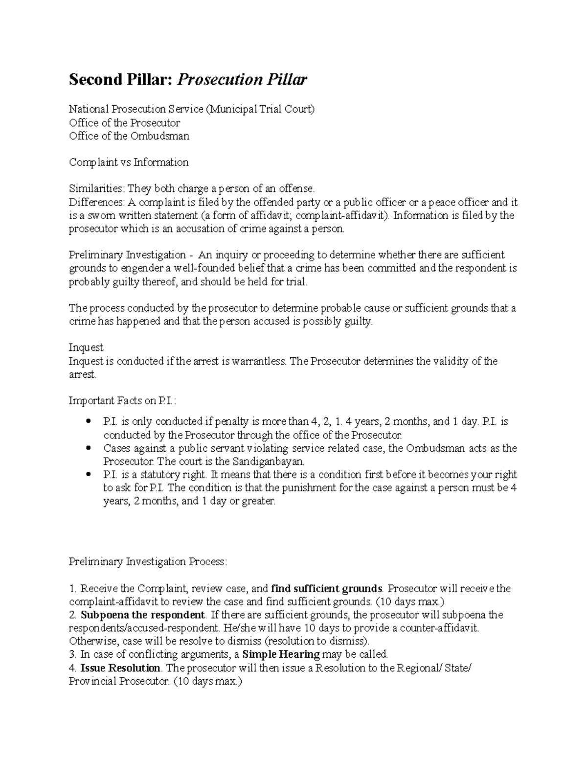 Philippine Criminal Justice System 2nd pillar reviewer - Second Pillar ...