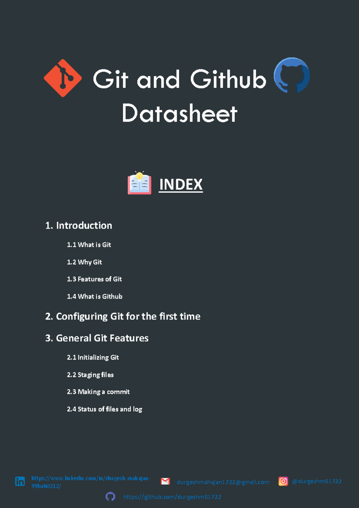 Git And Git Hub Code ️ - Git command - Git and Github Datasheet linkedin/in/durgesh-mahajan ...