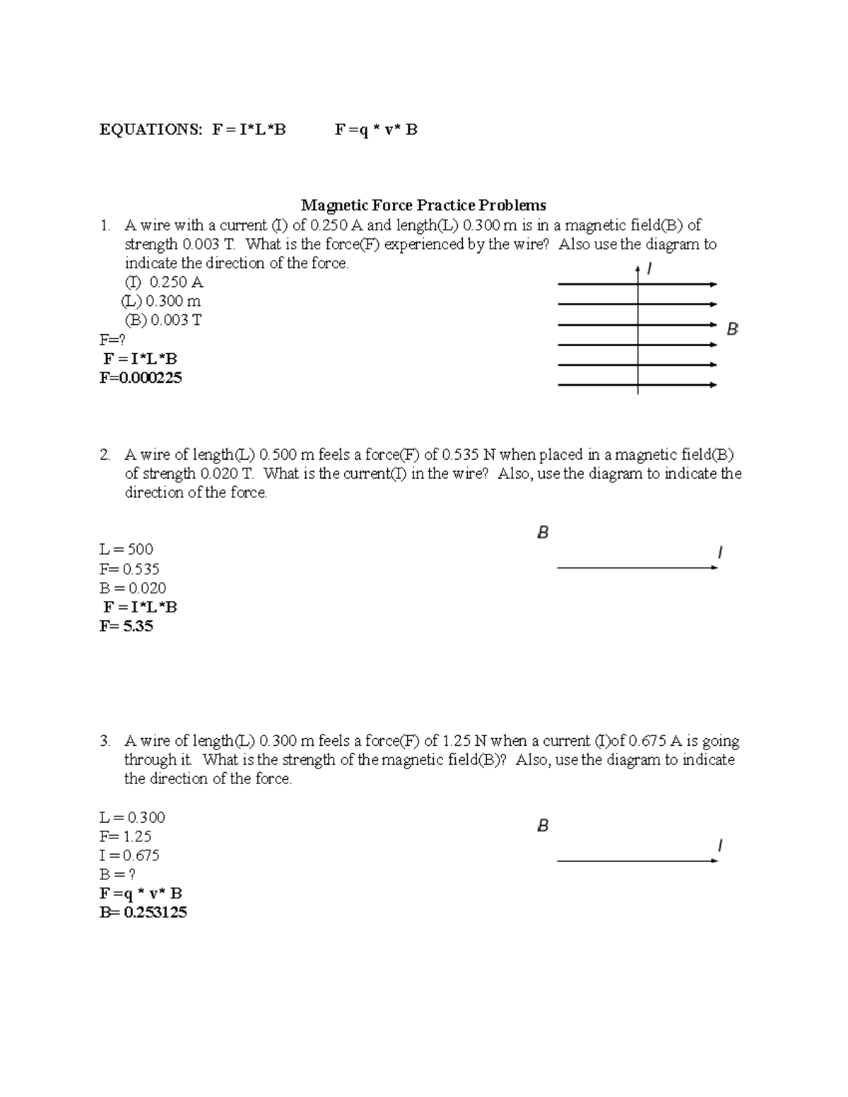 Magnetic Force Practice Problems for Physics 101 - Studocu