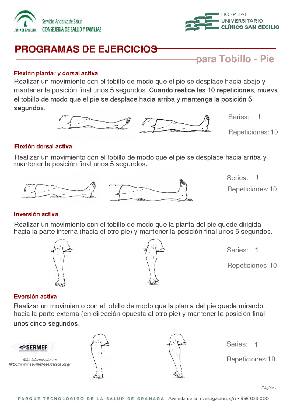 PROGRAMAS DE EJERCICIOS para Tobillo y Pie - Sermef - Studocu