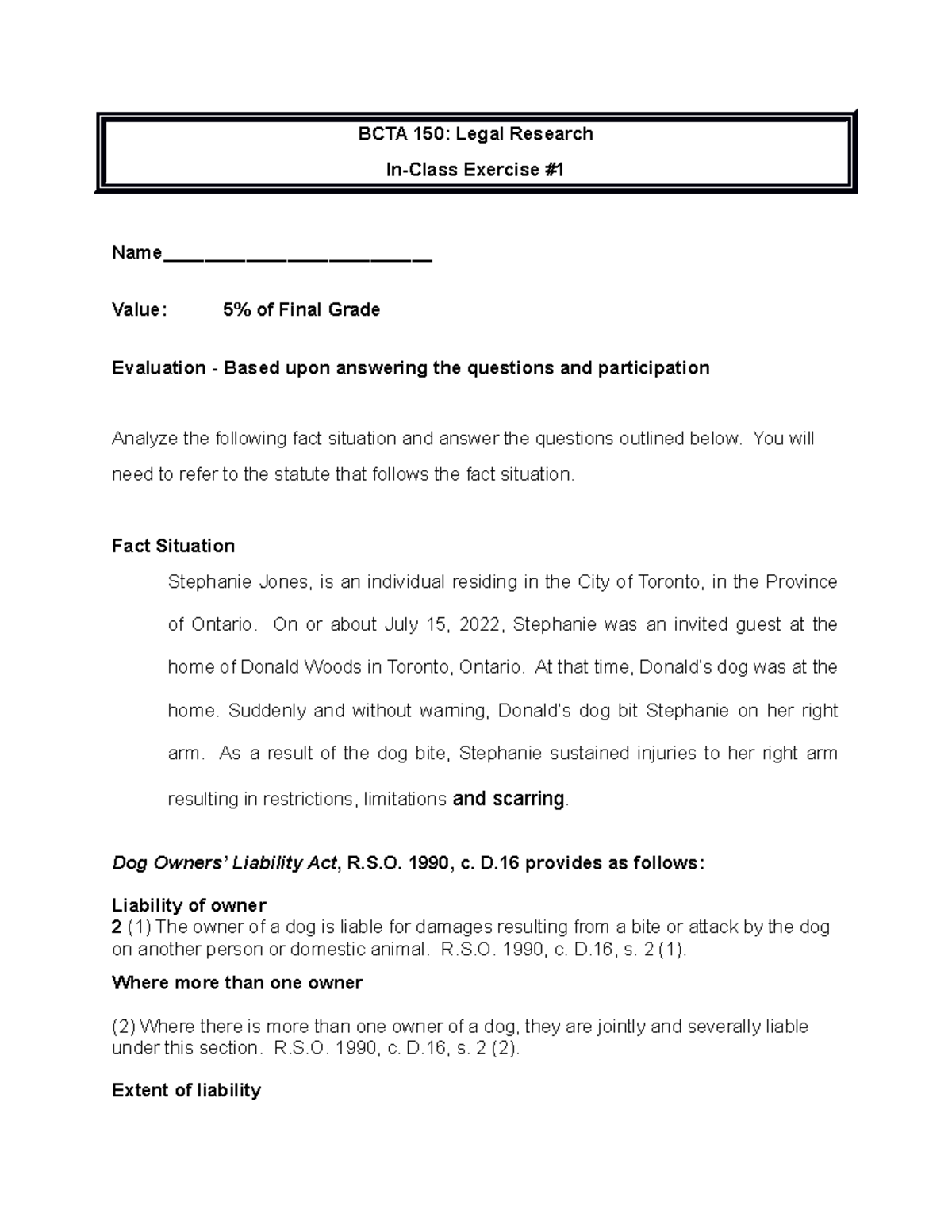 BCTA 150: Legal Research In-Class Exercise #1 - Fall 2022 Answers - Studocu