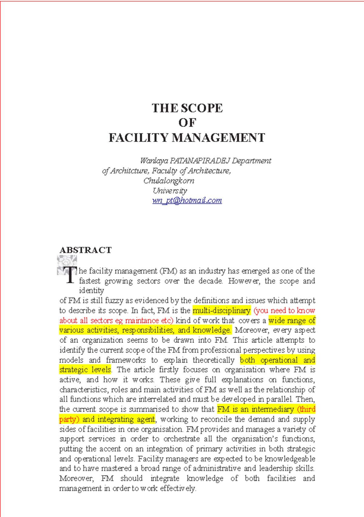 Facility Management (FM) Scope - Lecture Notes 1 - Studocu