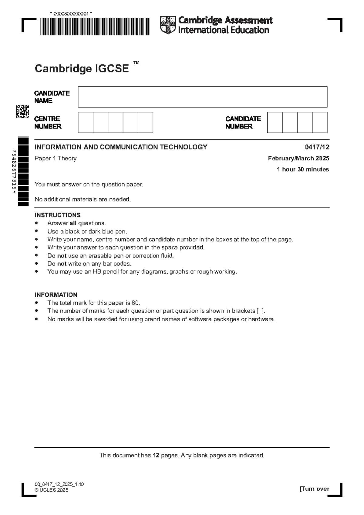 Cambridge IGCSE ICT 2025 Paper 1 Theory Exam - Stage 5 IT - Studocu