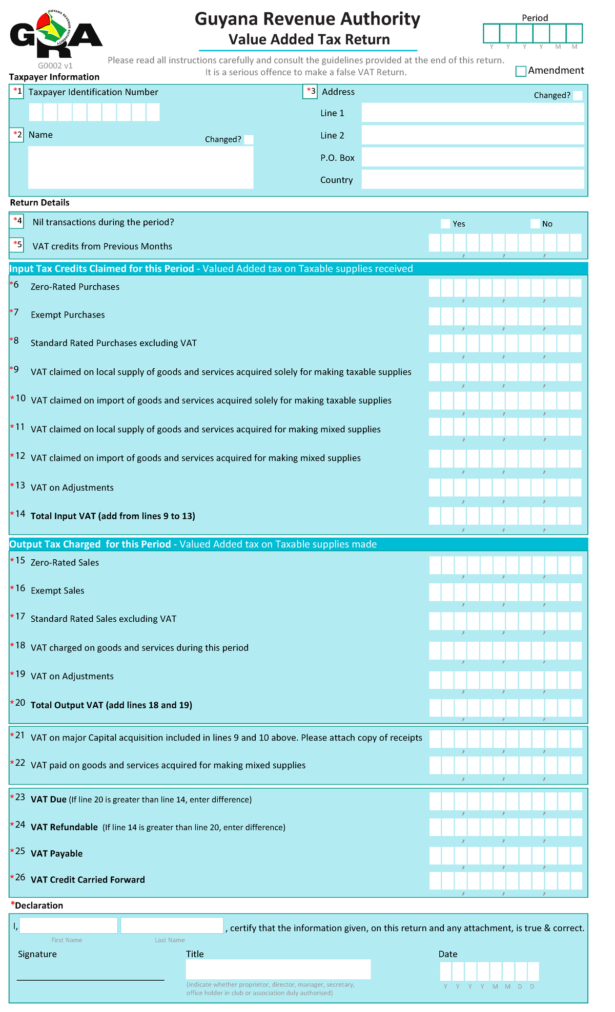 Guyana VAT Return Document: Input and Output Tax Details - Studocu
