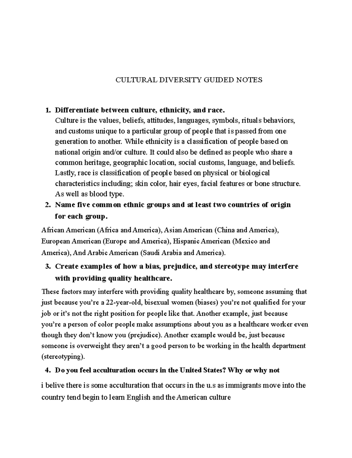 Cultural Diversity in Healthcare: Guided Notes for Enhanced ...