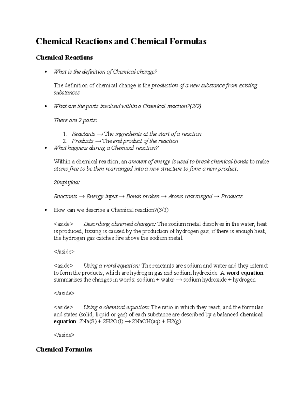 Chemical Reactions & Formulas: Definitions & Equations - Studocu