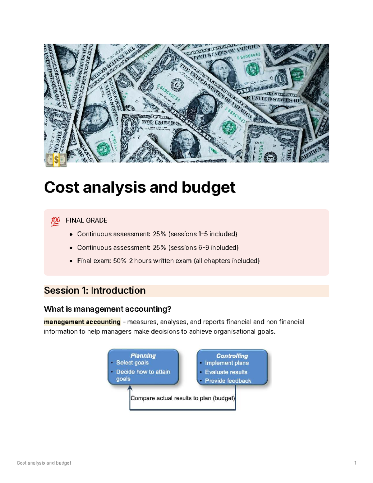 Cost Accounting - Cost Analysis & Budgets (Final Exam Notes) - Studocu