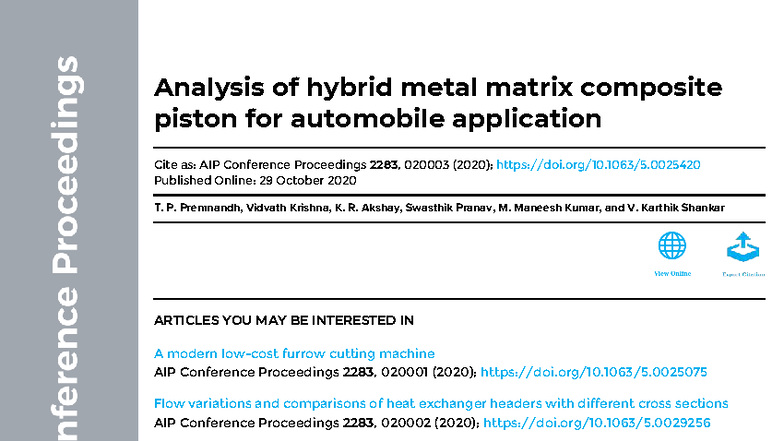 Analysis of Hybrid Metal Matrix Composite Piston for Auto Applications ...