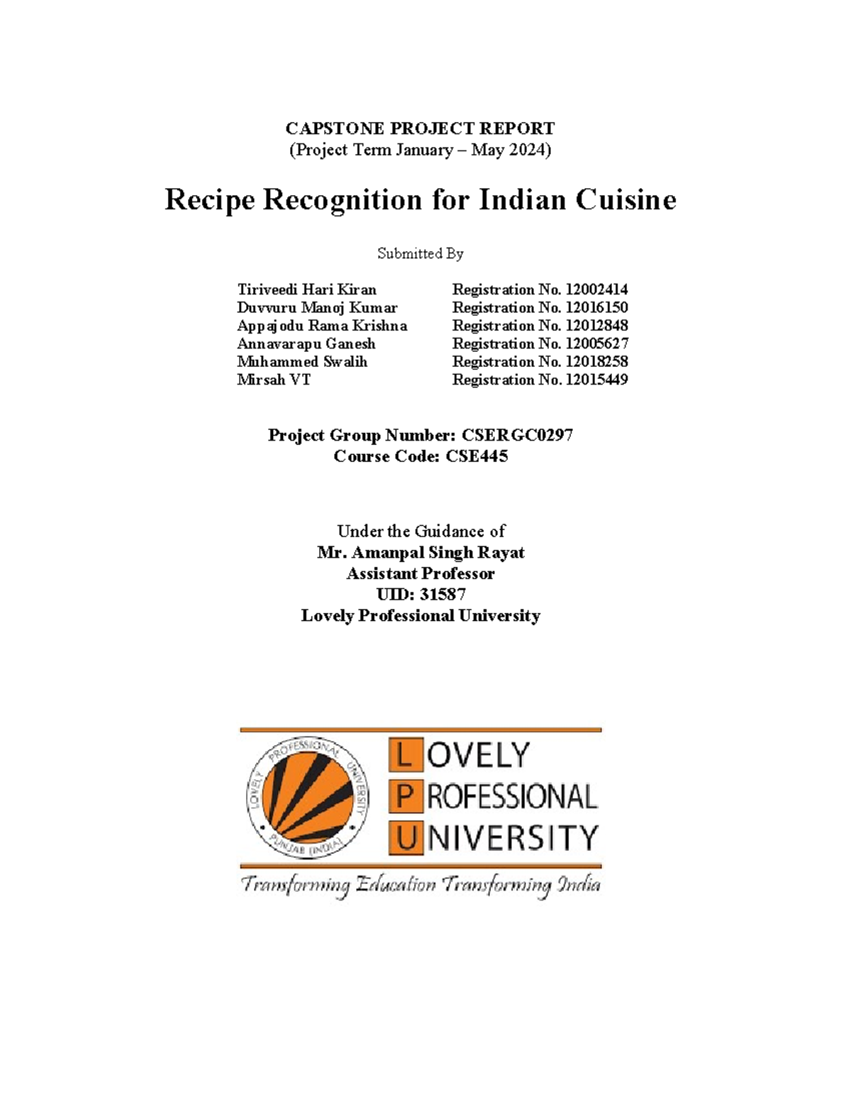 CSE445 Capstone Project Report: Recipe Recognition for Indian Cuisine - Studocu