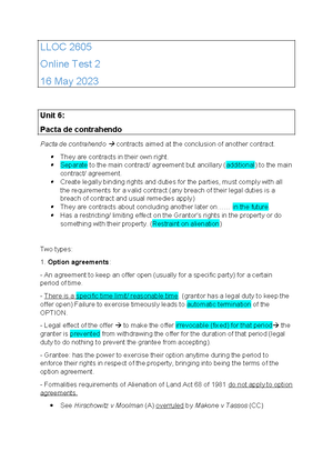 Contract Law Unit 6-10 - Contract Law Unit 6 Pacta de contrahendo( Agreement to agree) A pactum ...