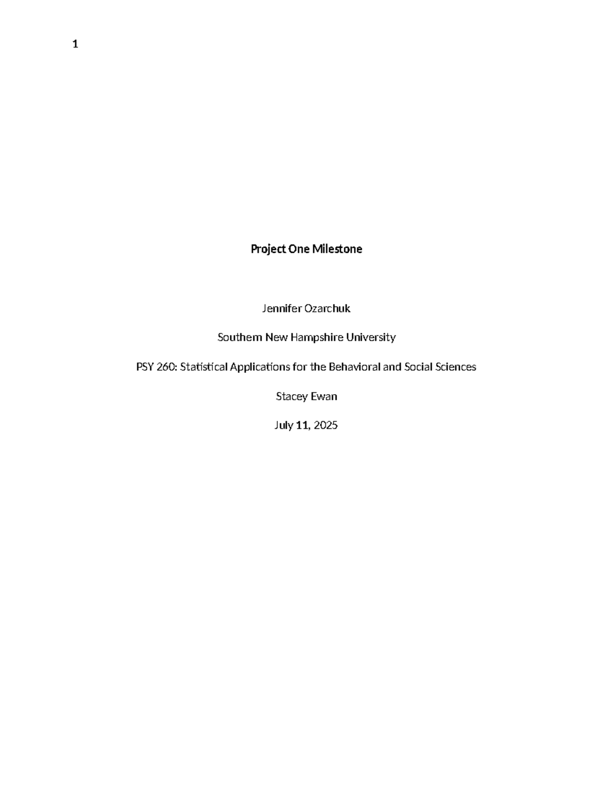 PSY 260: Project One Milestone on Measurement Scales and Statistics ...